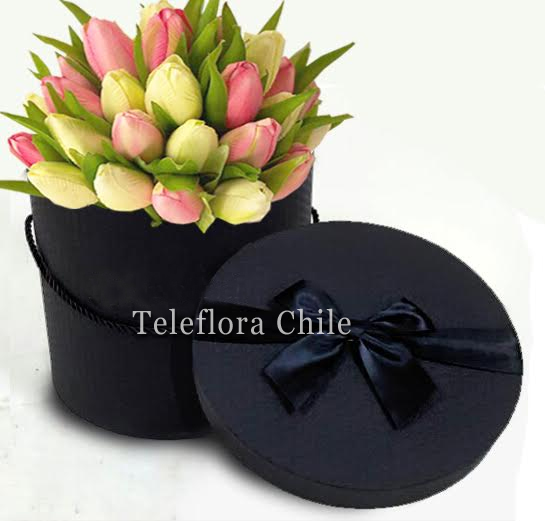 Round vintage box with 12 imported tulips - Teleflora international